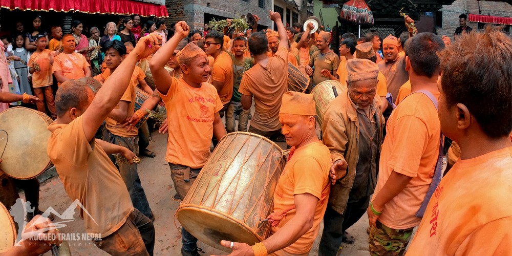 Sindoor Jatra Thimi Festival is celebrated in Madyapur Thimi Bhaktapur ...